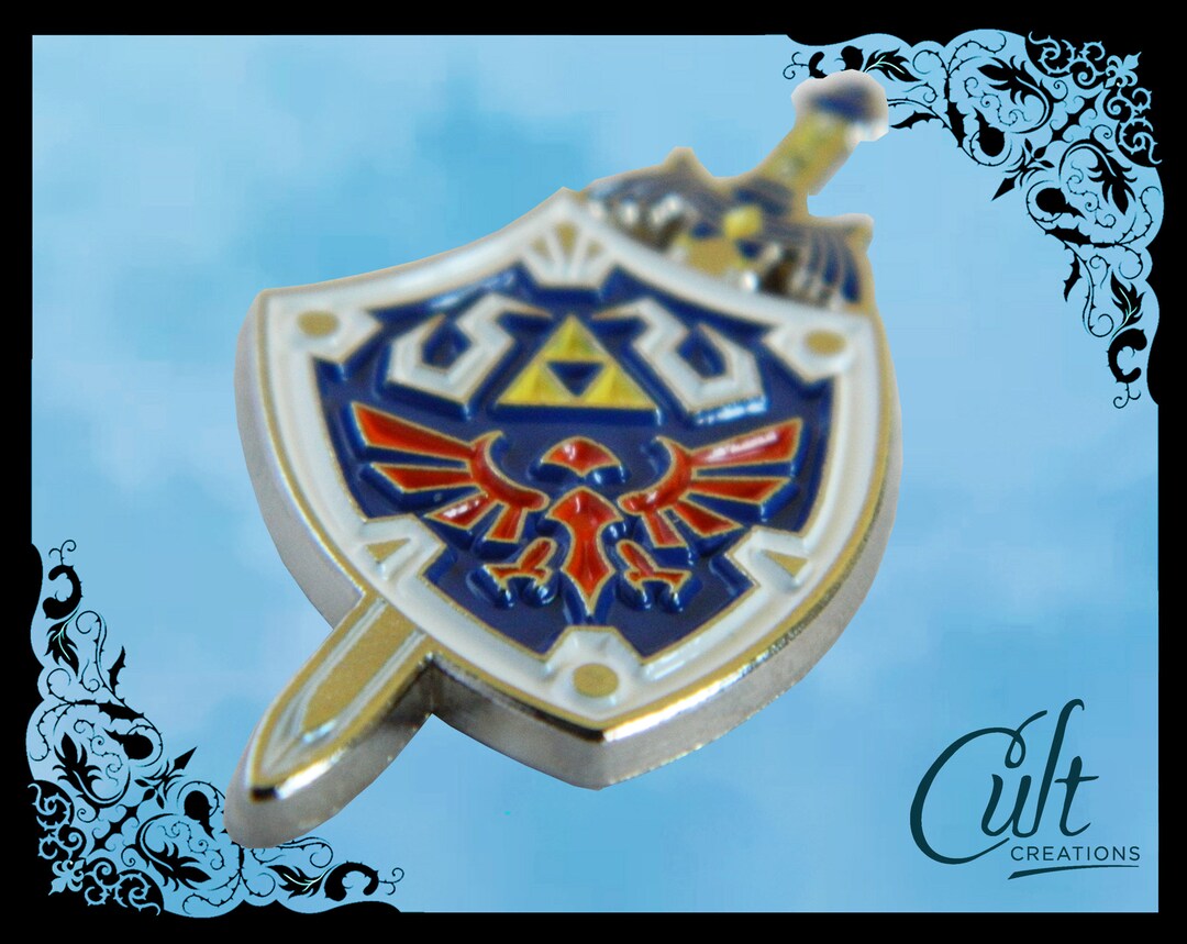 Legend of Zelda Link Shield & Master Sword Metal and Enamel Pin Badge ...