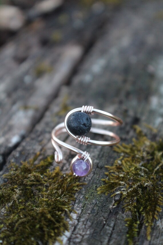 Lava Rock Ring Diffuser With Amethyst Adjustable Ring | Etsy