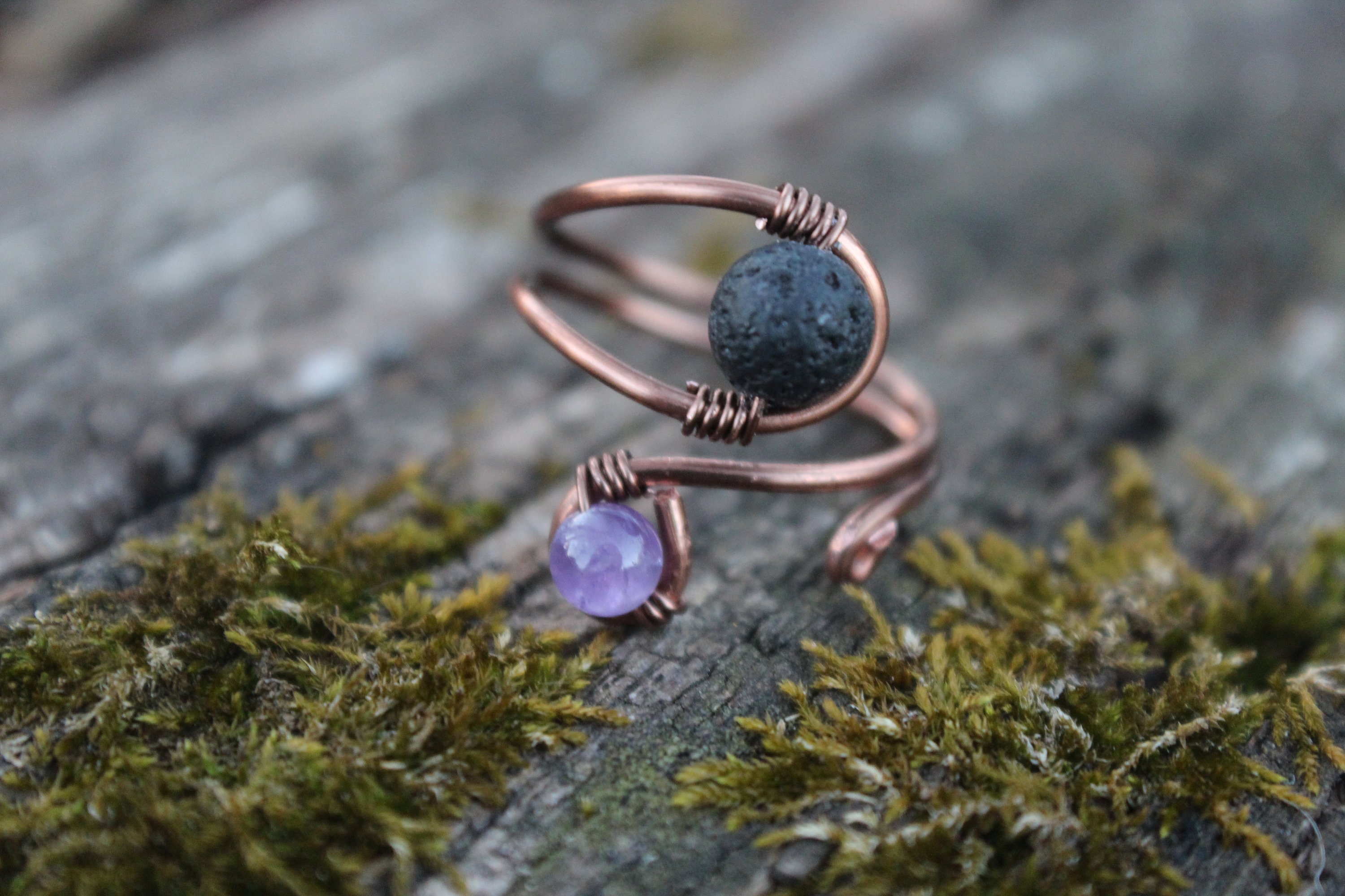 Lava Rock Ring Diffuser With Amethyst Adjustable Ring | Etsy