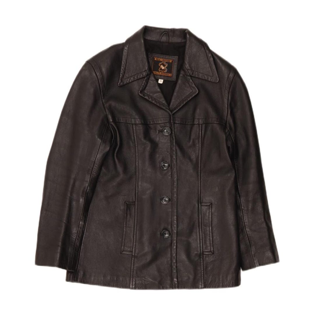 VINTAGE Womens 4 Button Leather Blazer Jacket UK 14 Medium Black ...
