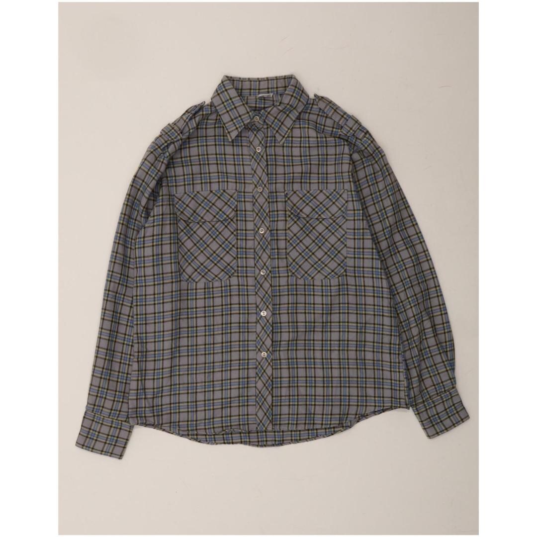 VINTAGE Womens Military Flannel Shirt EU 42 Large Grey Check Polyester ...