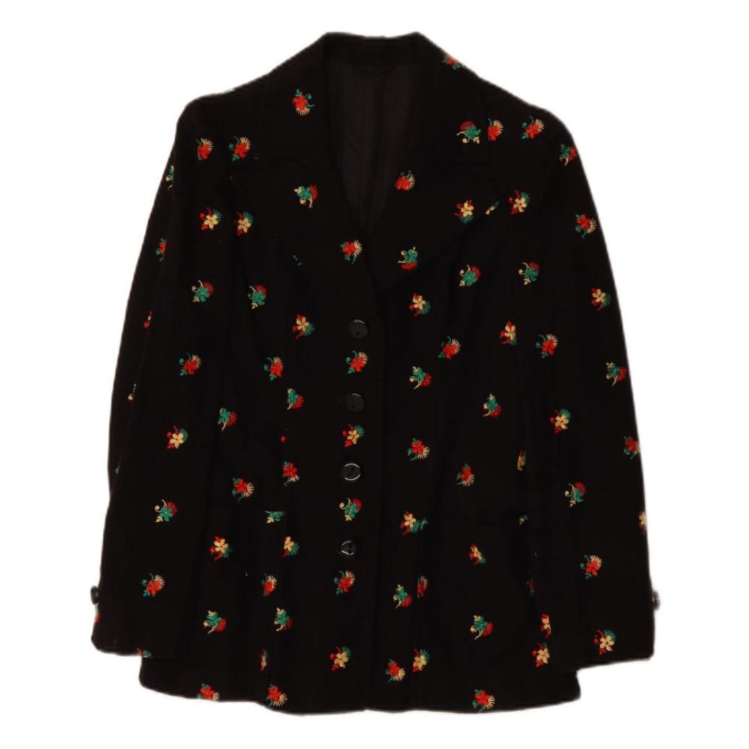 VINTAGE Womens 4 Button Blazer Jacket UK 10 Small Black Floral - Etsy