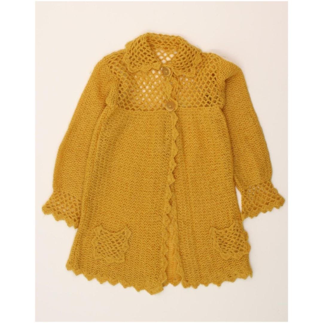 VINTAGE Womens Longline Crochet Cardigan Sweater UK 8 Small Yellow - Etsy