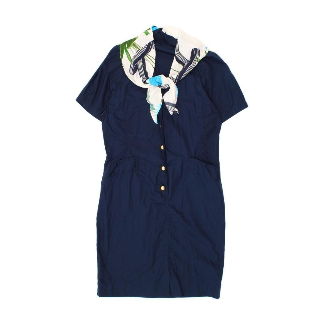 VINTAGE Womens Front Tie Sheath Dress IT 45/46 Large Navy Blue - Etsy
