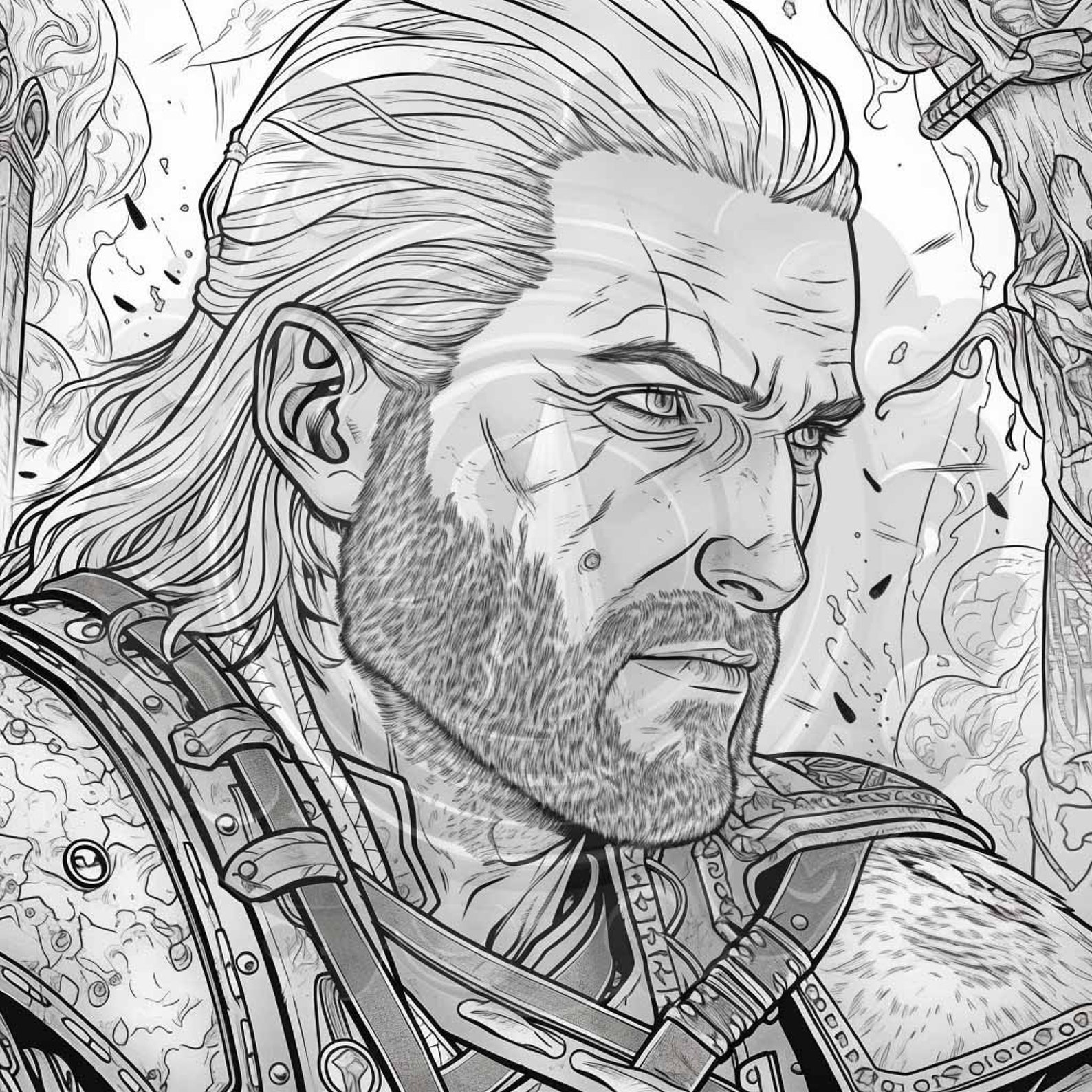 Coloring Page Printable Geralt of Rivia Witcher Coloring - Etsy UK
