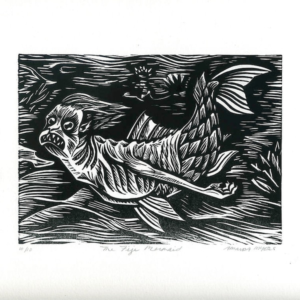 Mermaid Linocut - Etsy