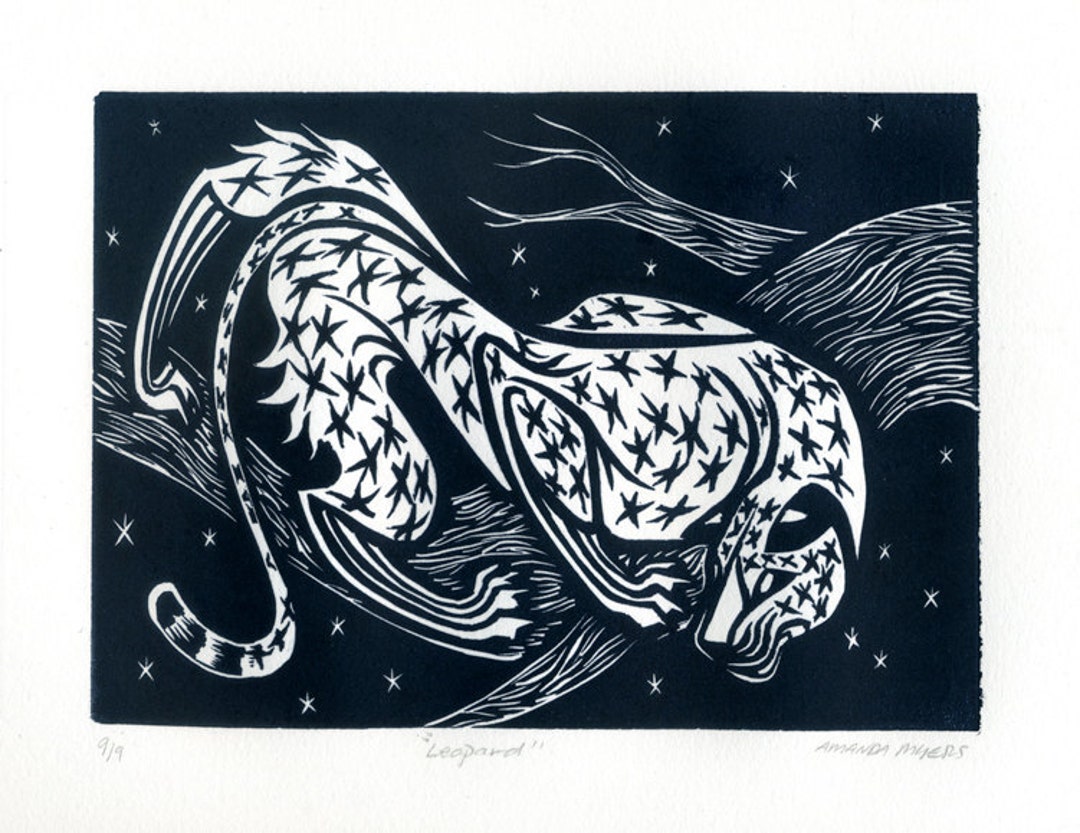Leopard Linocut Relief Print - Etsy
