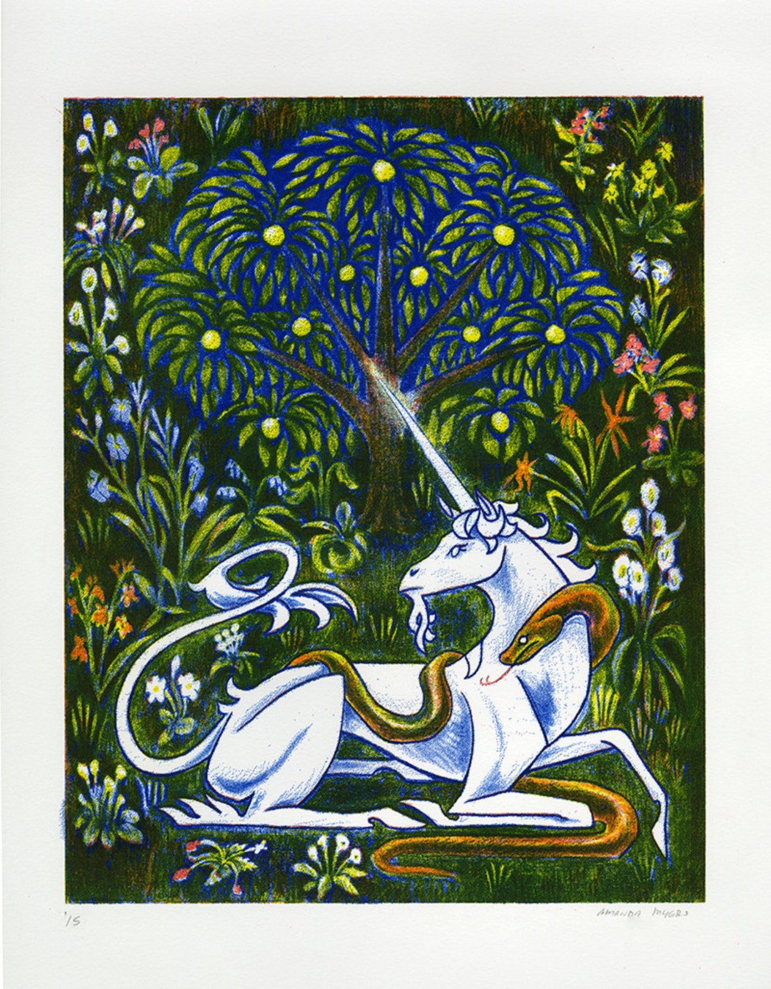 Unicorn and Snake Lithograph - Etsy