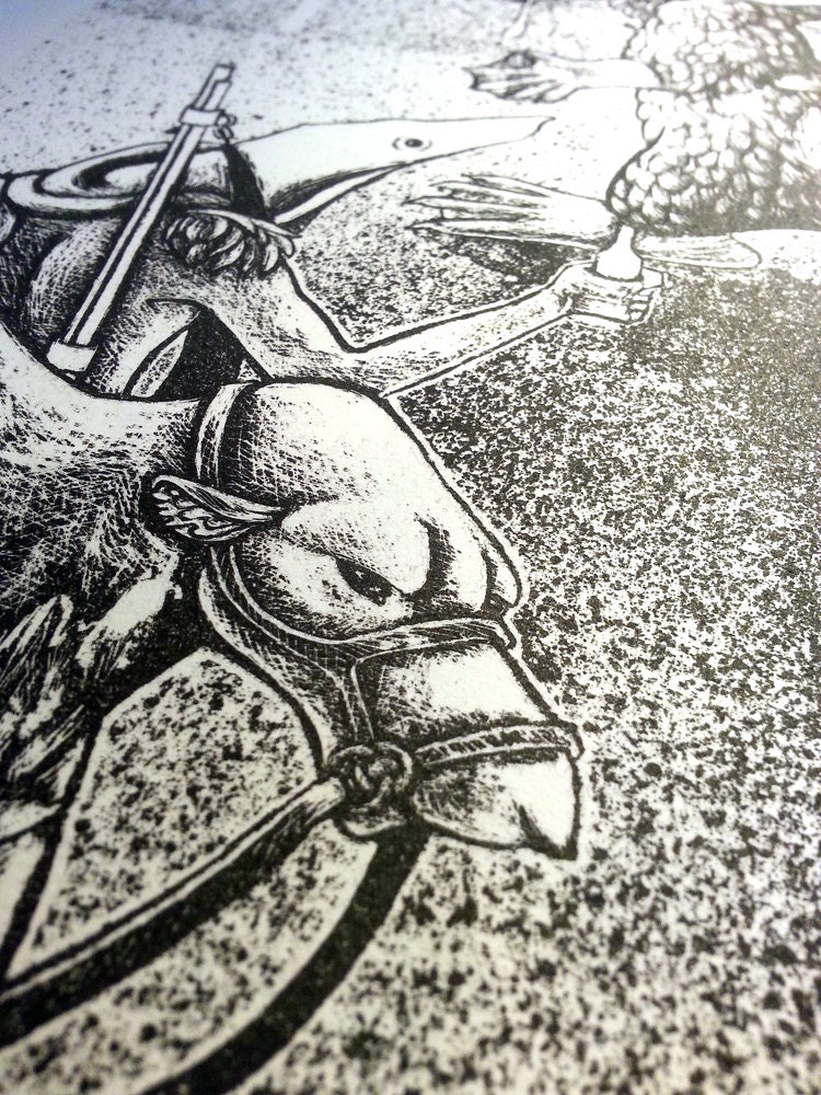 Lithograph - Aardvark Scouts Vs. Giant Platypus. Fantasy Characters - Etsy