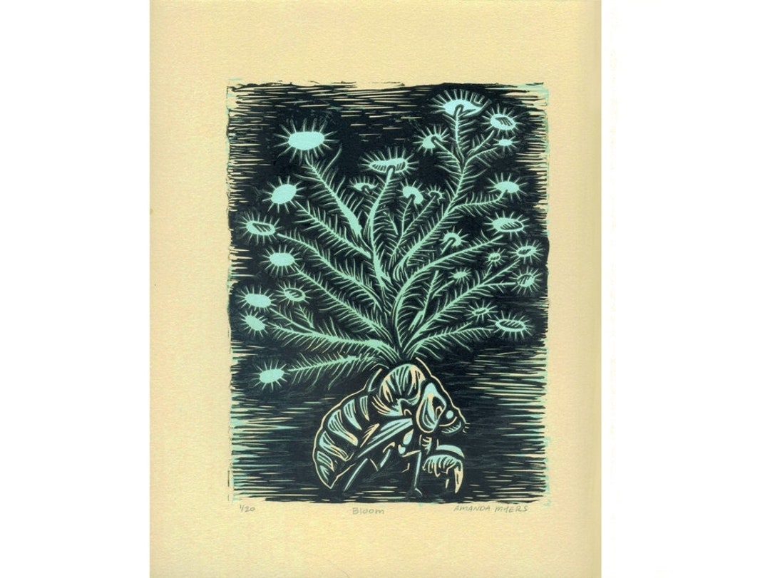 Bloom Cicada and Lichen, 2-color Linocut Relief Print - Etsy