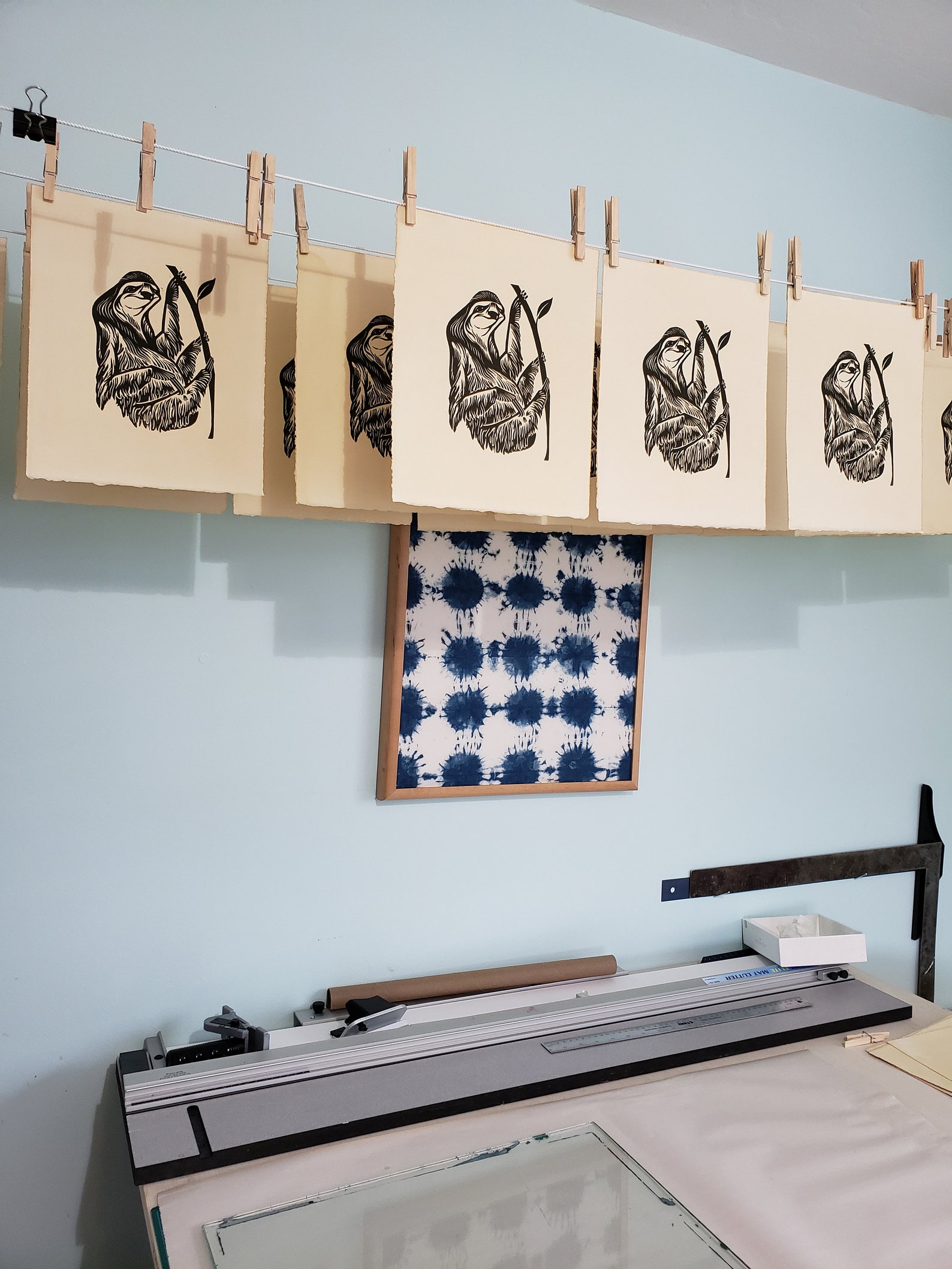 Sloth Linocut Relief Print on Dyed Paper - Etsy