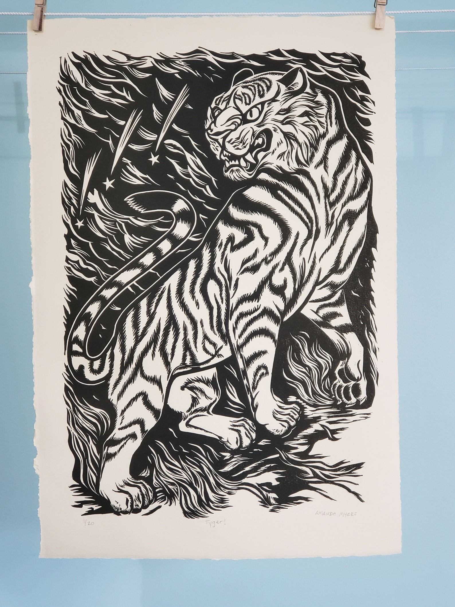 Tiger Large Relief Linocut Print - Etsy
