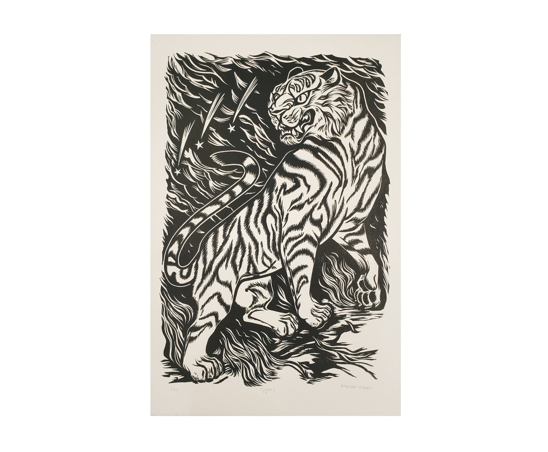 Tiger Large Relief Linocut Print - Etsy