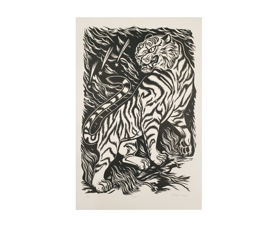 Tiger Large Relief Linocut Print | Etsy