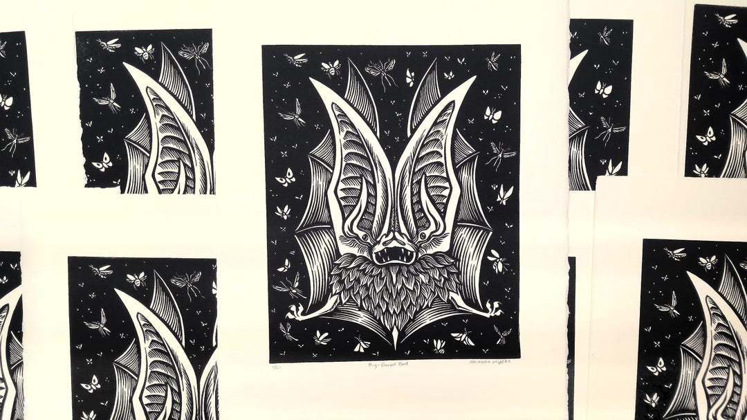 Big-eared Bat Linocut Handmade Print - Etsy