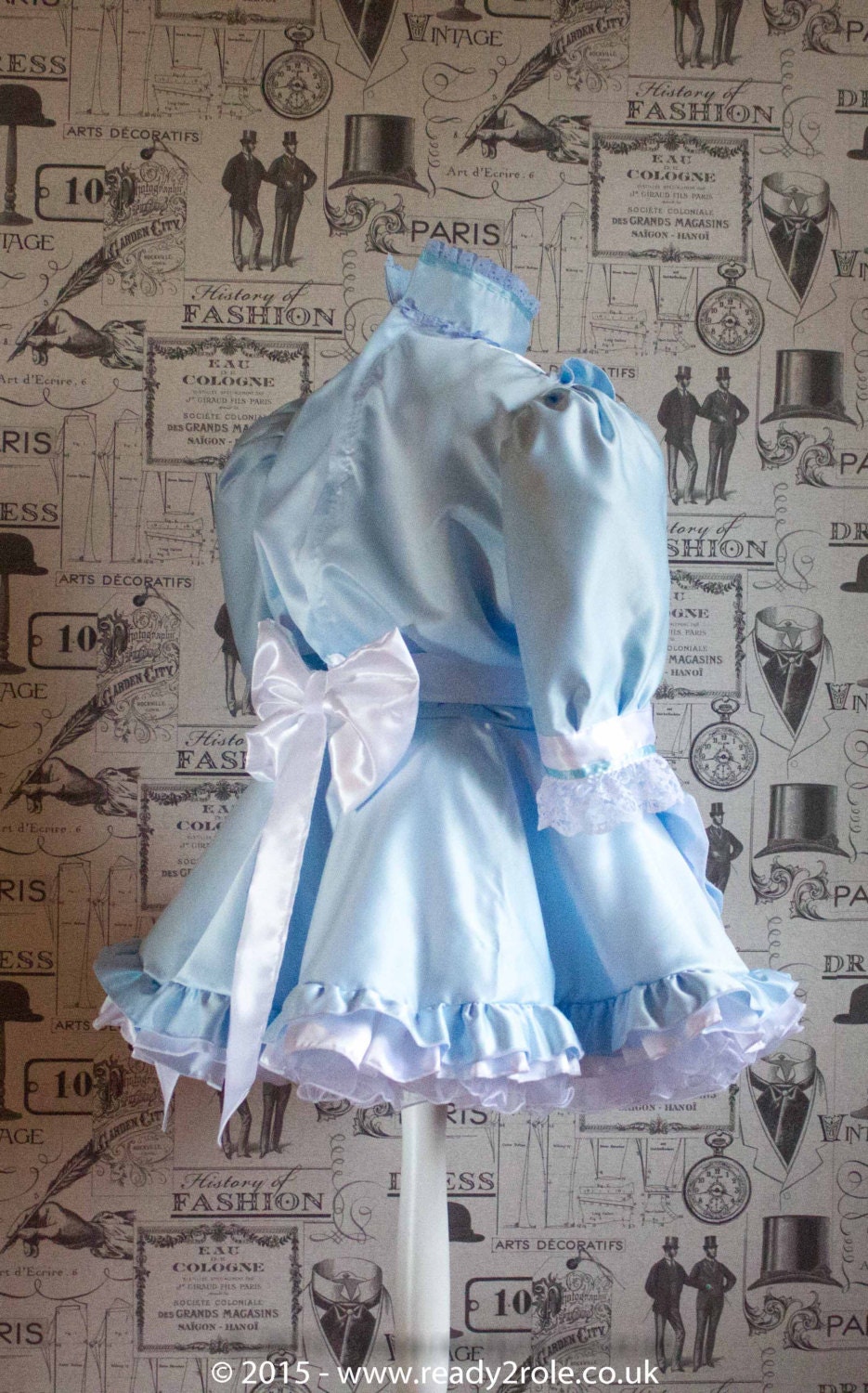Hi Neck Frilly Sissy Dress In Duchess Satin Made To Any Size Etsy Uk