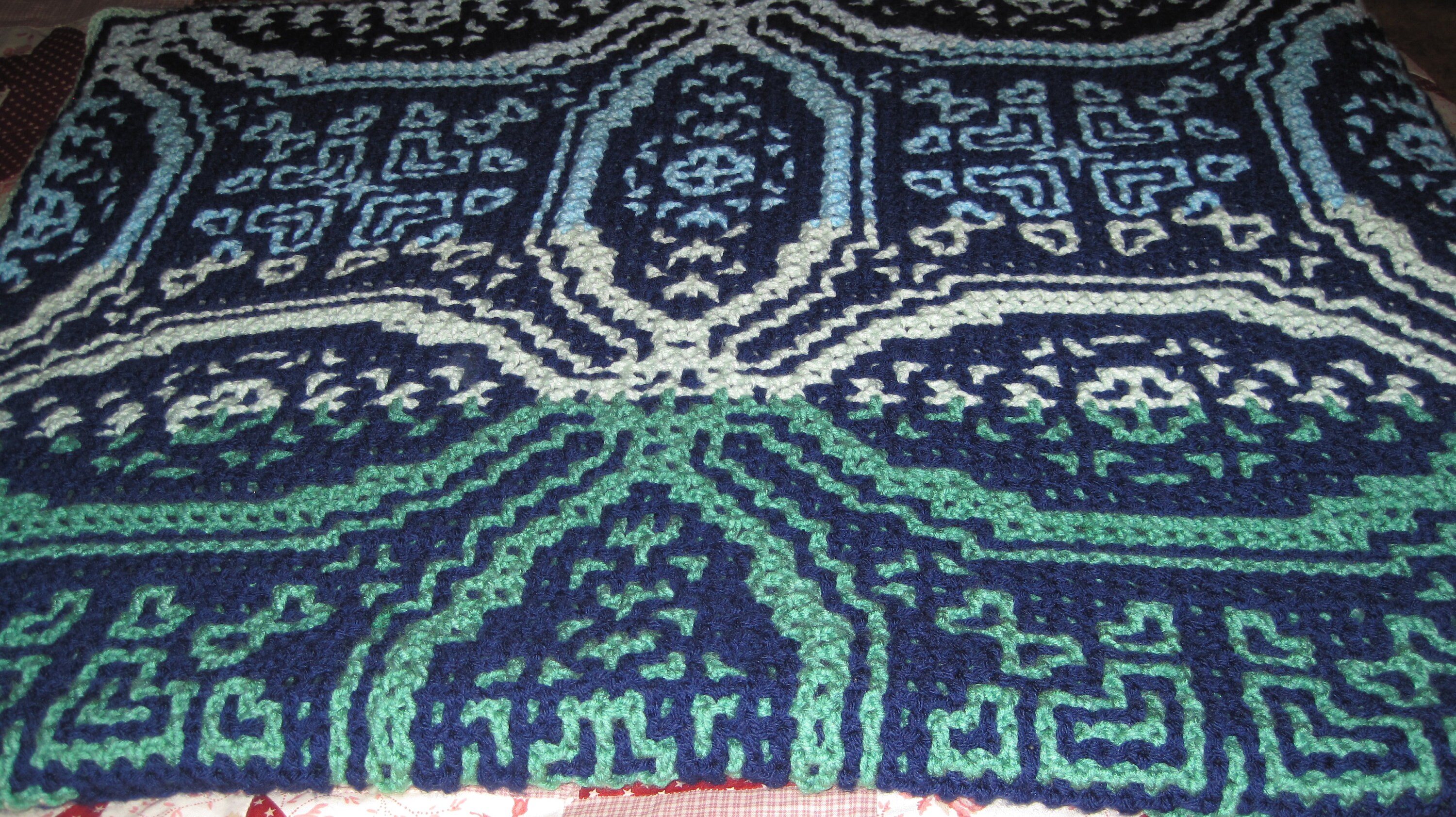 Mosaic Interlocking Crochet Afghan Hand Crocheted Mosaic Afghan Two ...