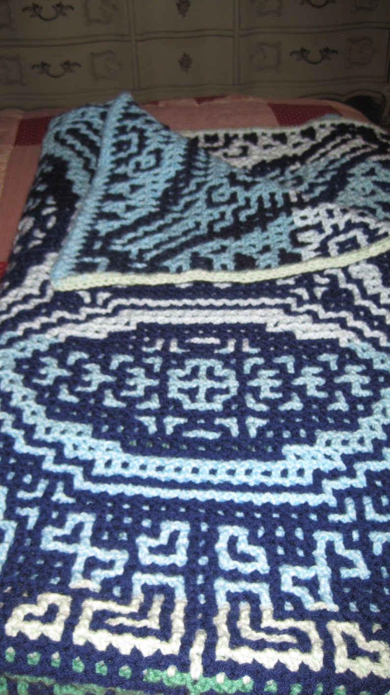Mosaic Interlocking Crochet Afghan Hand Crocheted Mosaic Afghan Two ...