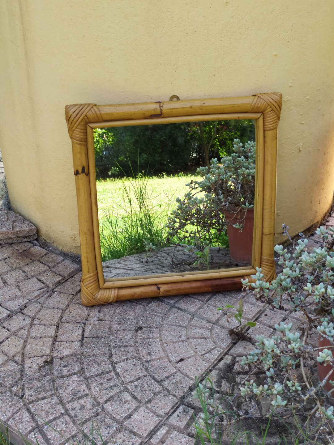 Vintage Bamboo Mirror, Rustic Wall Décor, Square Decorative Mirror - Etsy