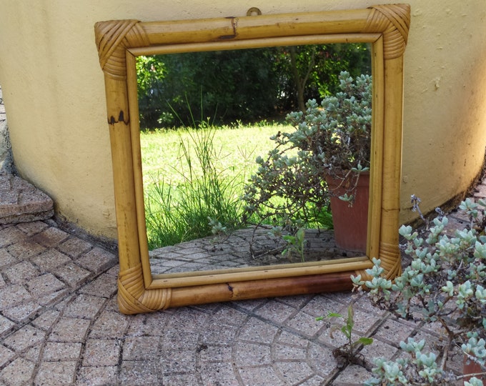 Vintage Bamboo Mirror, Rustic Wall Décor, Square Decorative Mirror - Etsy