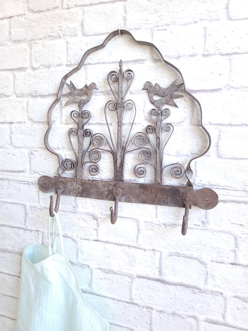 Buy Vintage Wrought Iron Coat Rack With Bird Design, Rusty Metal ...