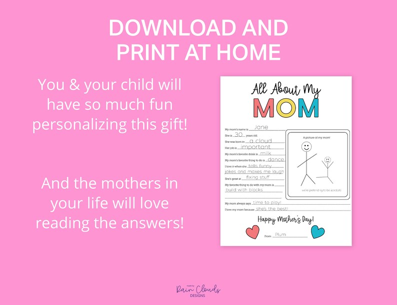 All About My Mom Mother's Day Printable | All About My Mama | Digital ...