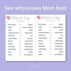 Mother's Day Printable Game | Who Knows Mom Best | Would You Rather ...