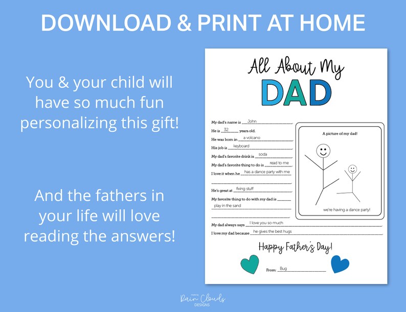 Father's Day Printable: All About My Dad/papa Coloring Page (digital ...