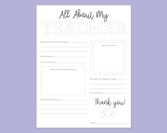 Teacher Appreciation Week Printable, All About My Teacher, Teacher ...