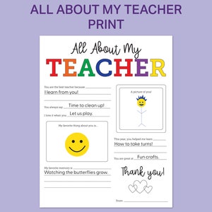 All About My Teacher Printable: Coloring Page Gift (PDF) - Etsy