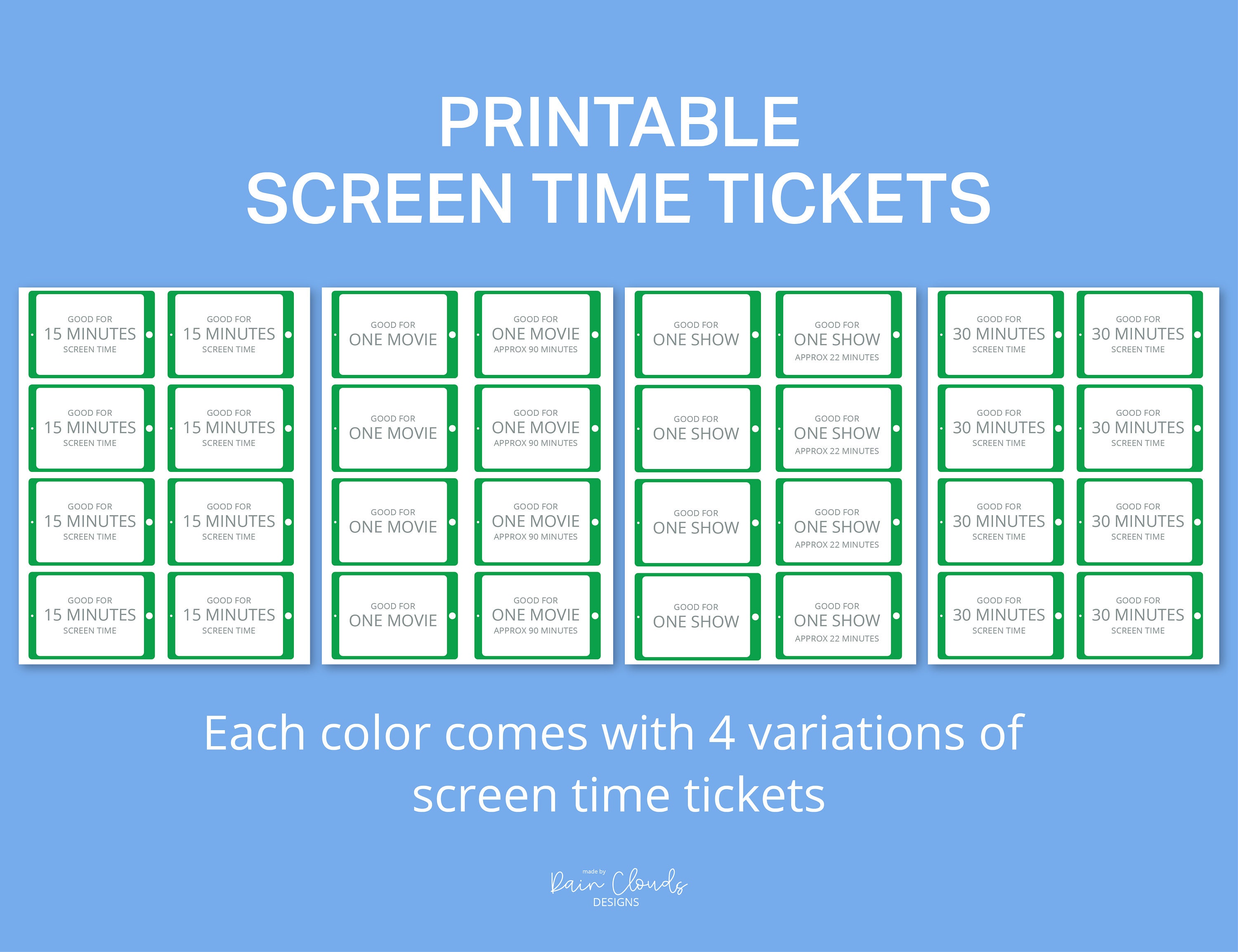 Printable Screen Time Tickets: Reward Coupons for Kids (PDF) - Etsy