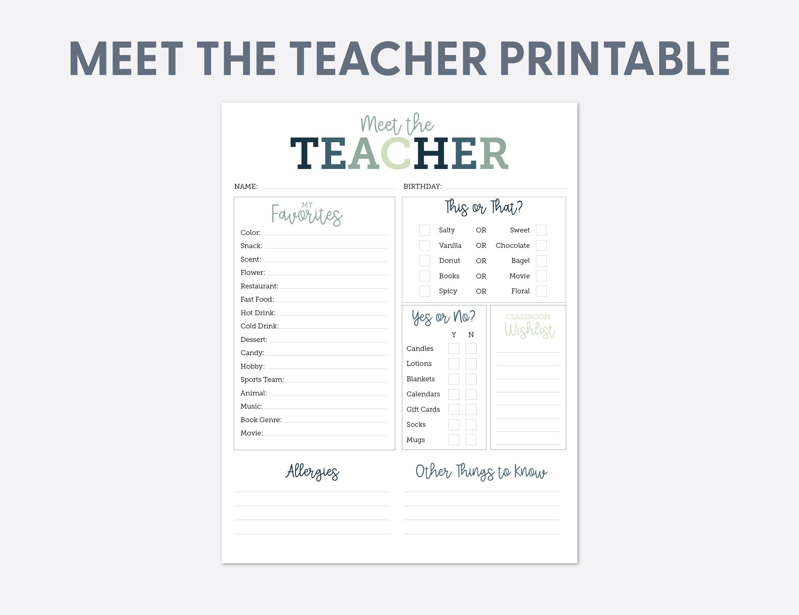 Meet the Teacher Printable - Etsy