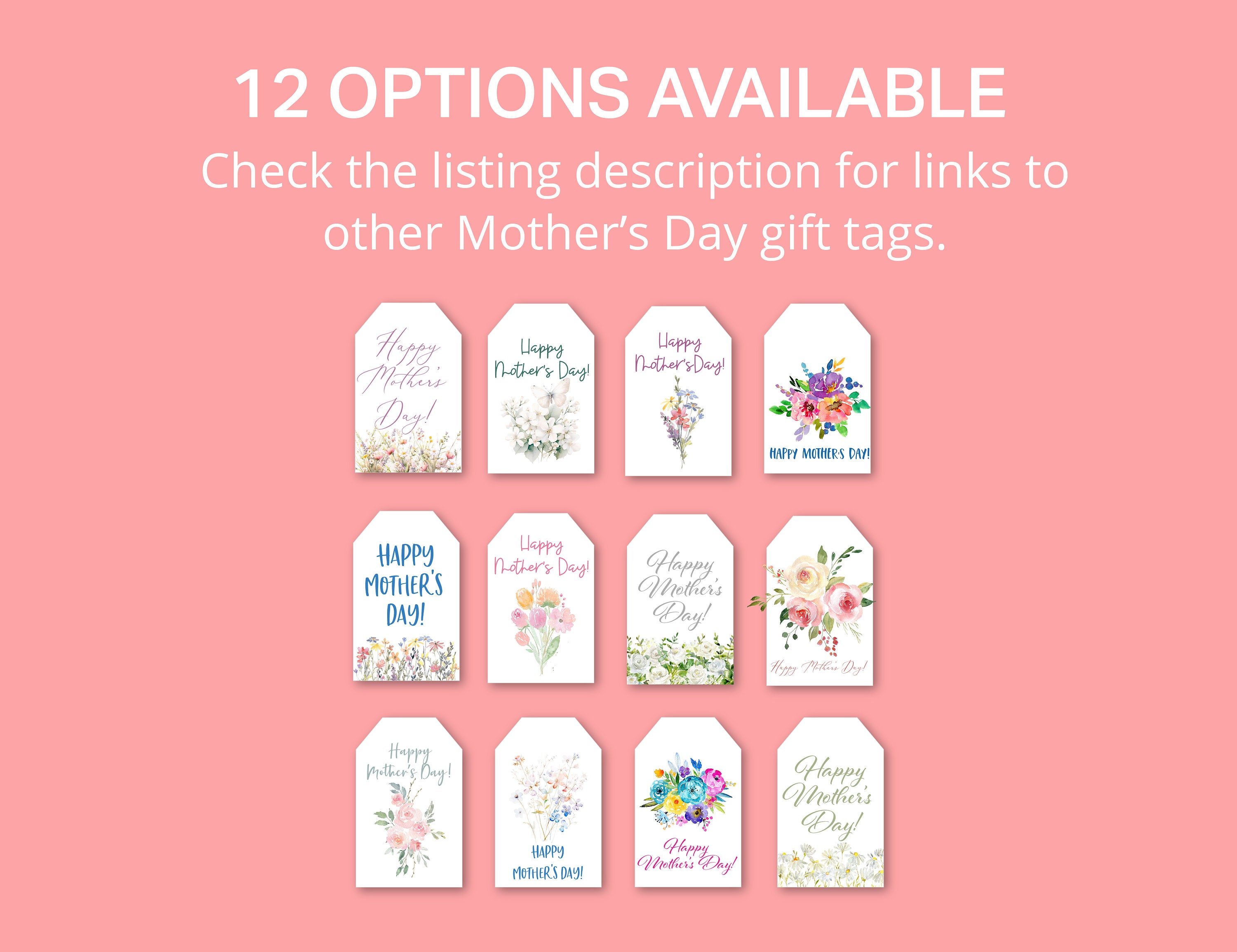 Mothers Day Printable Gift Tags Watercolor Floral Pink Flowers - Etsy