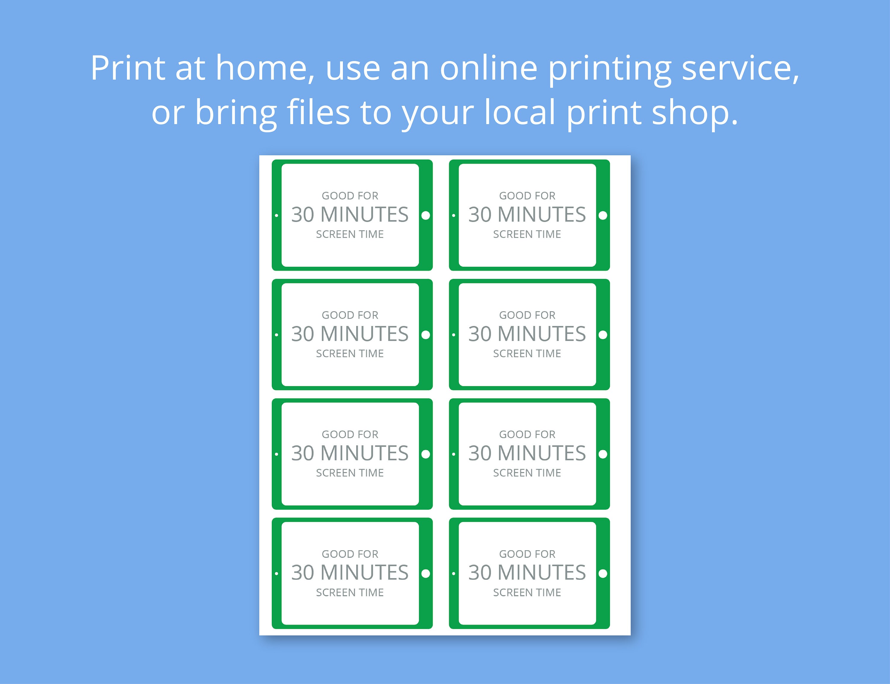 Printable Screen Time Tickets Tech Time Tickets Green Screen Coupons ...