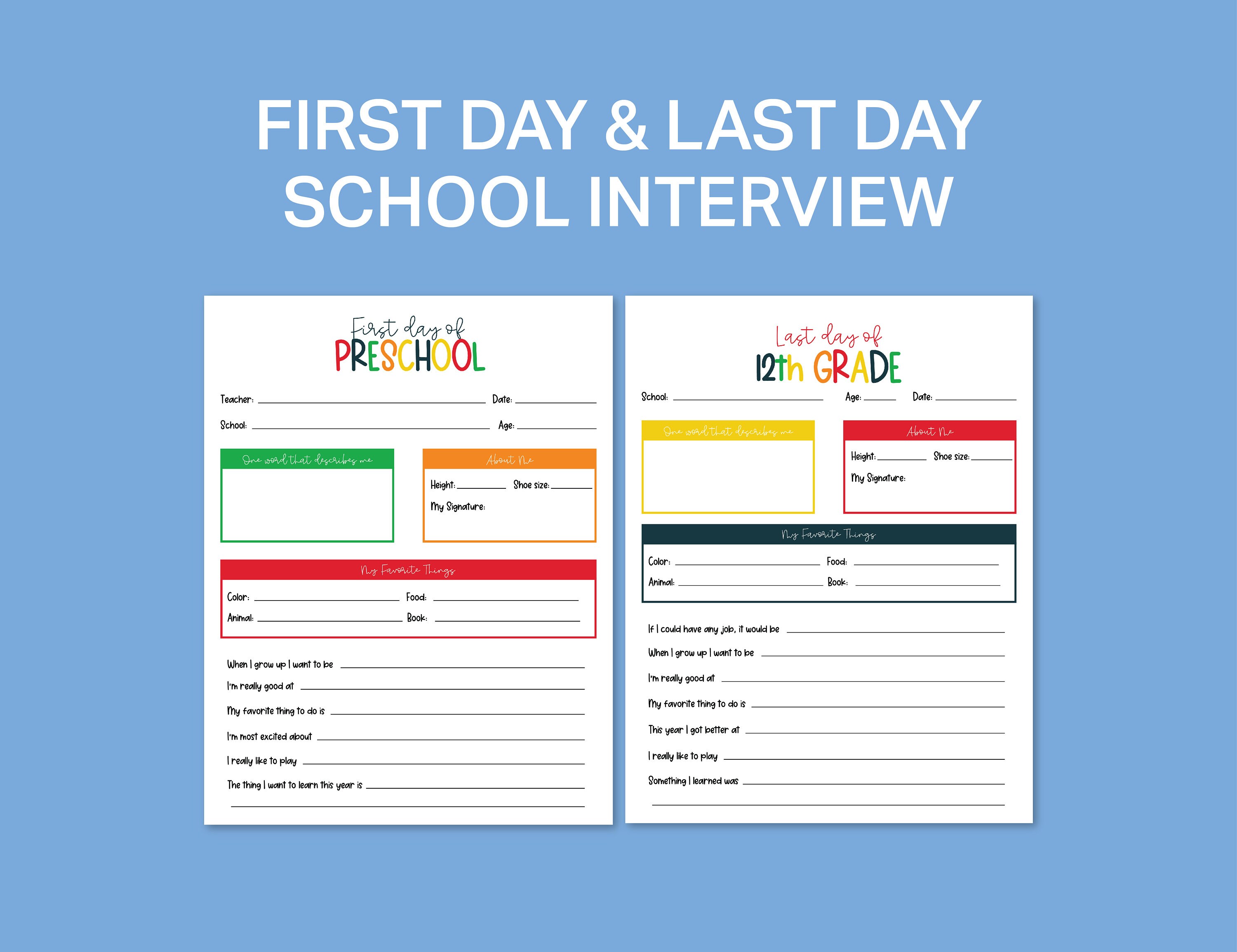 All About Me Back to School Interview Printable | First Day/last Day ...