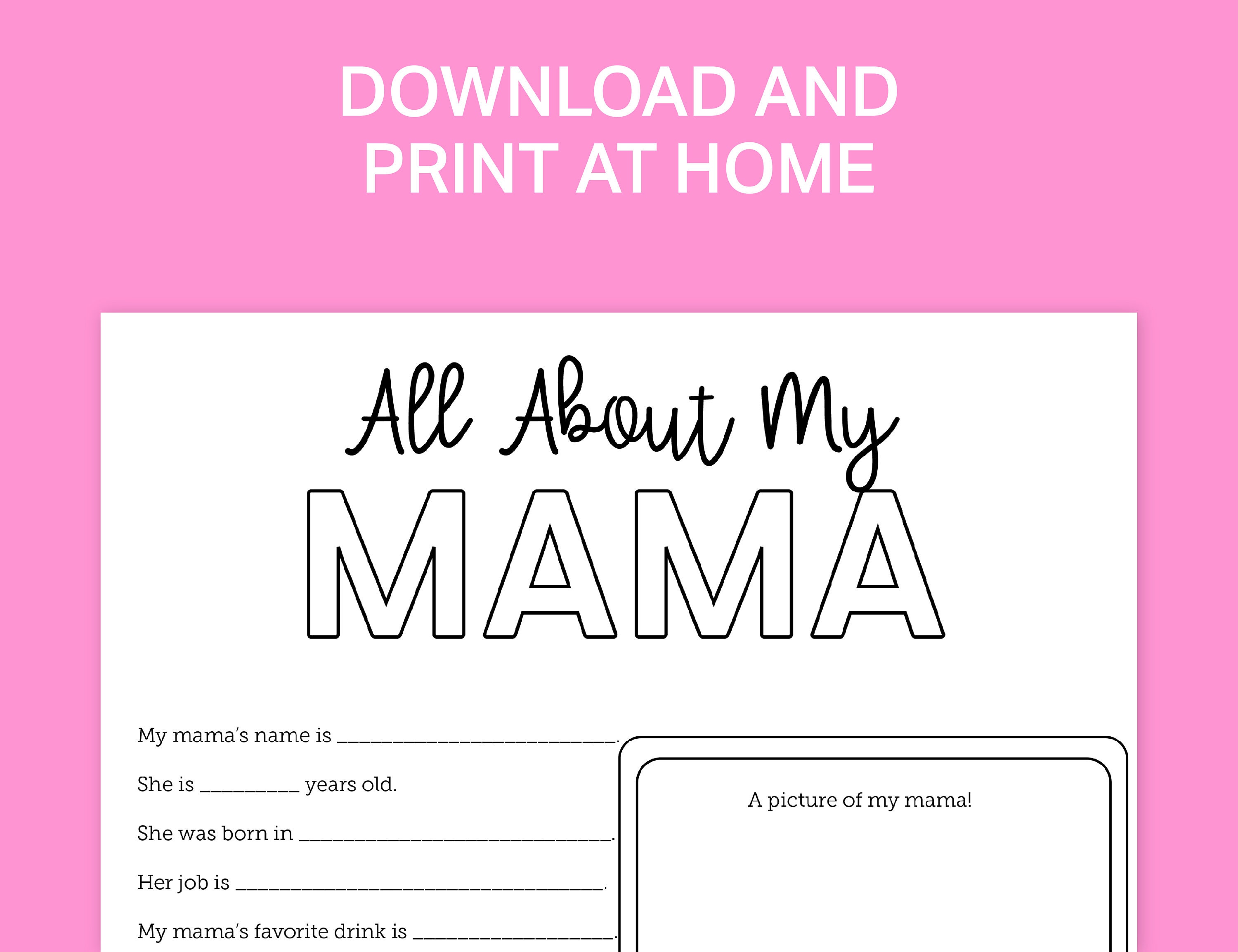 All About My Mom Mother's Day Printable All About My Mama Digital ...