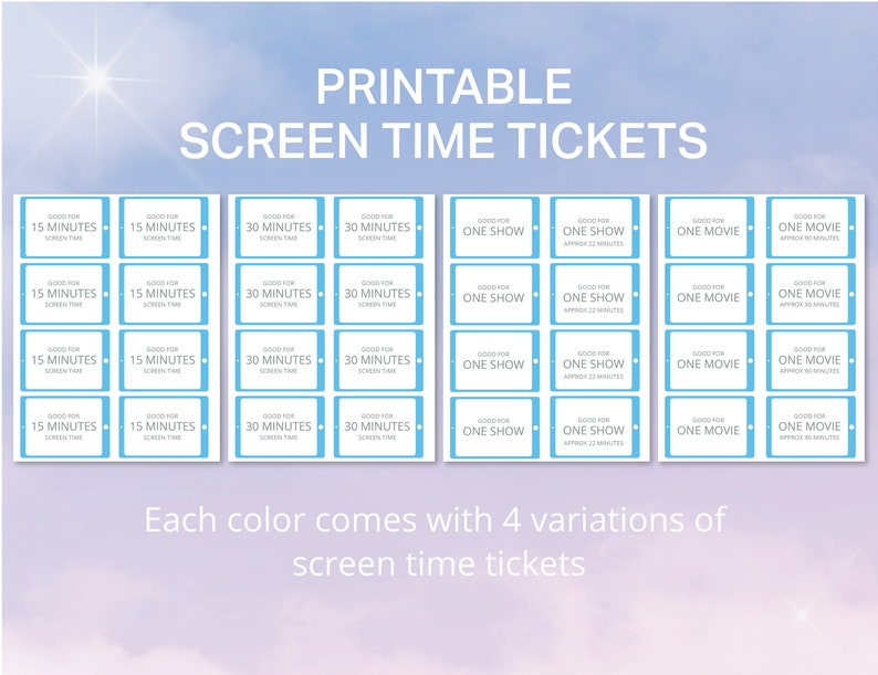 Printable Screen Time Tickets Tech Time Tickets Screen Coupons for Kids ...