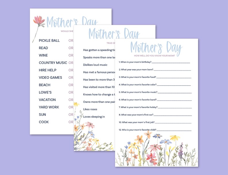 Mother's Day Printable Game | Who Knows Mom Best | Would You Rather ...