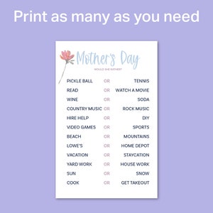 Mother's Day Printable Game | Who Knows Mom Best | Would You Rather ...