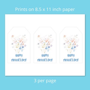 Mothers Day Printable Gift Tags Watercolor Floral Pastel Flowers - Etsy