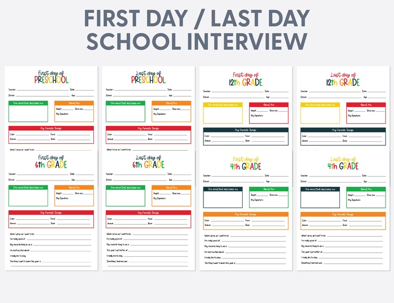 All About Me Back to School Interview Printable First Day/last Day ...