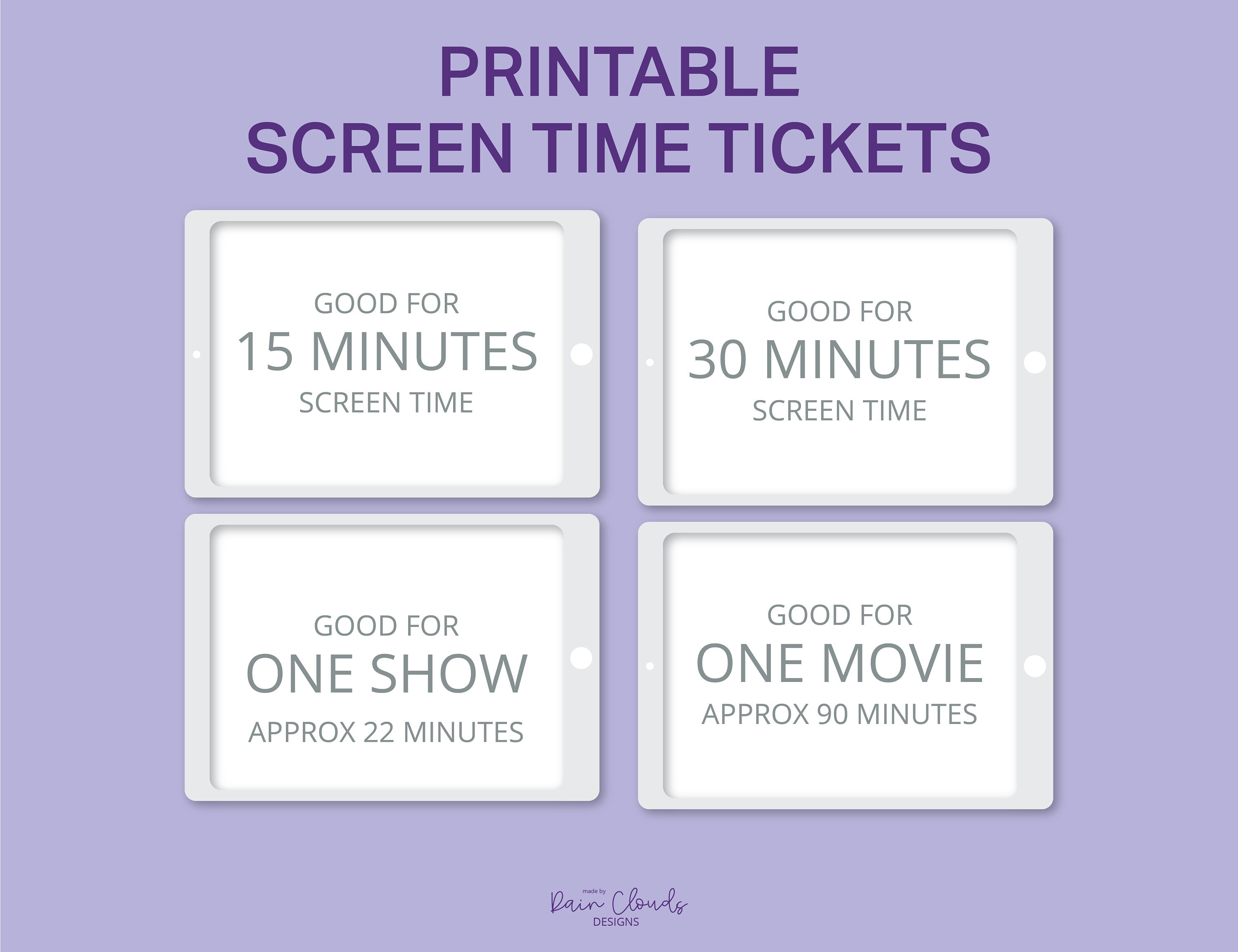 Printable Screen Time Tickets Tech Time Tickets Screen Coupons for Kids ...