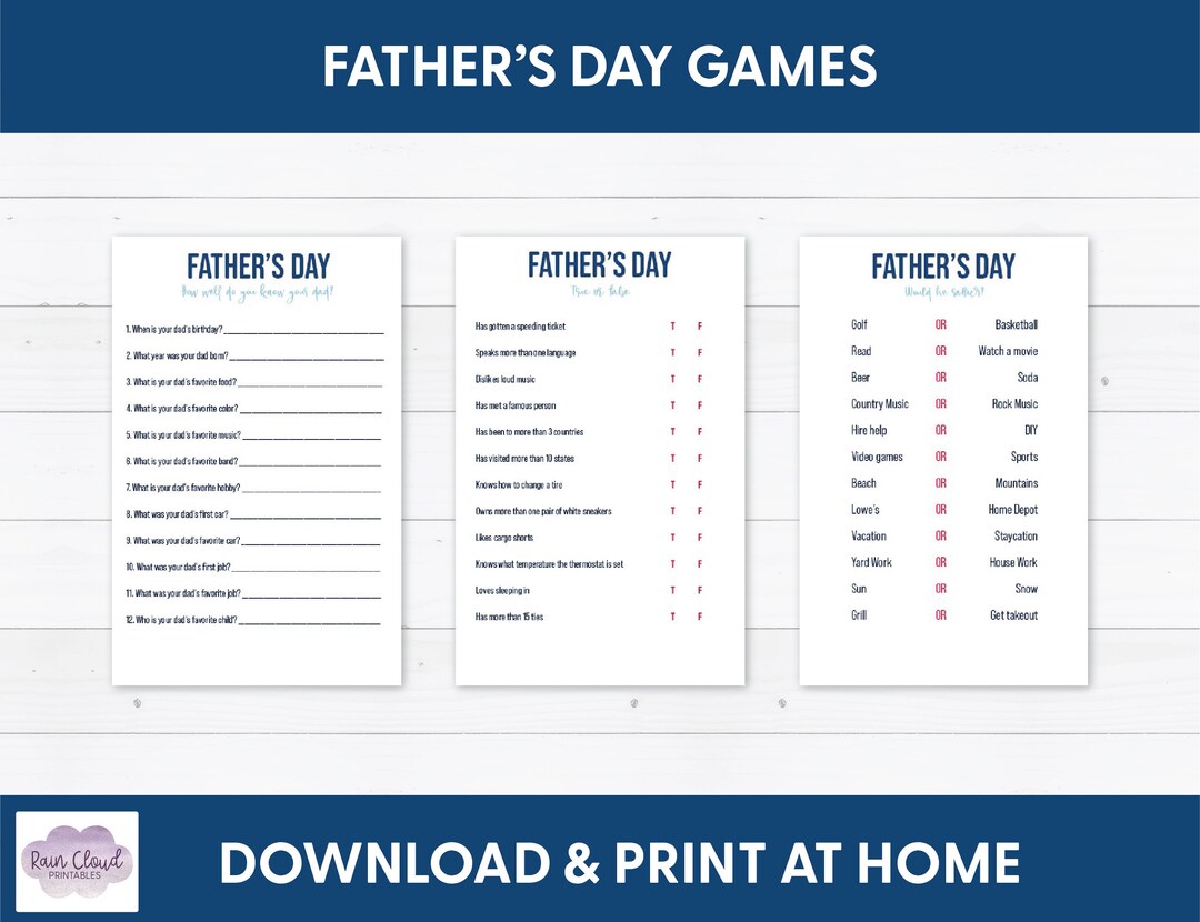 Father's Day Printable Game Who Knows Dad Best Would Dad Rather True or ...