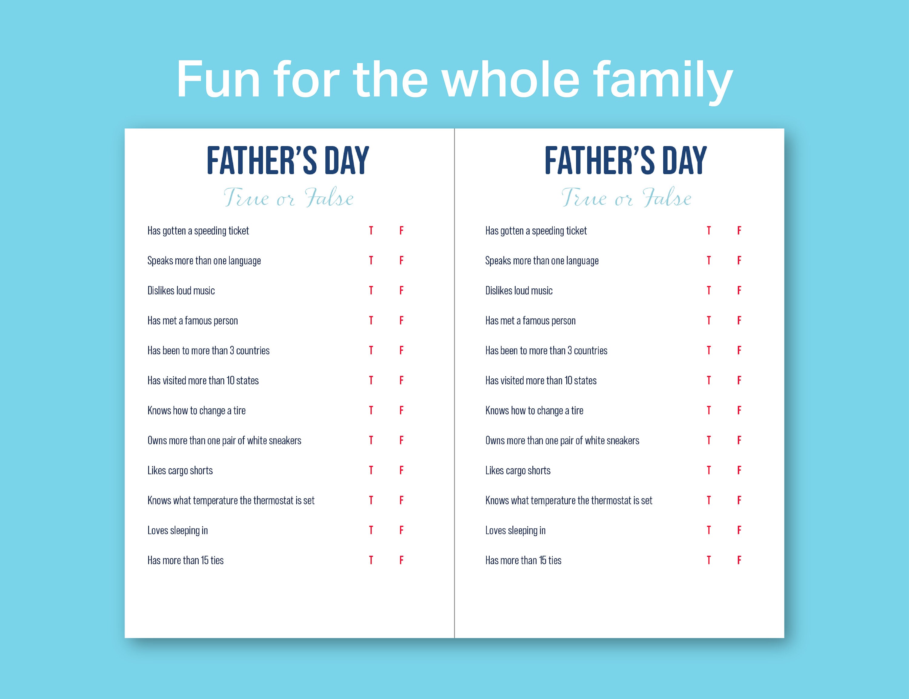 Father's Day Printable Game Who Knows Dad Best Would Dad Rather True or ...