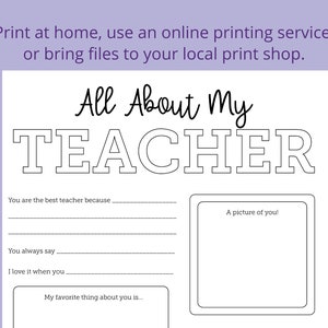All About My Teacher Printable: Coloring Page Gift (PDF) - Etsy