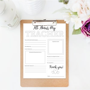 All About My Teacher Printable: Coloring Page Gift (PDF) - Etsy