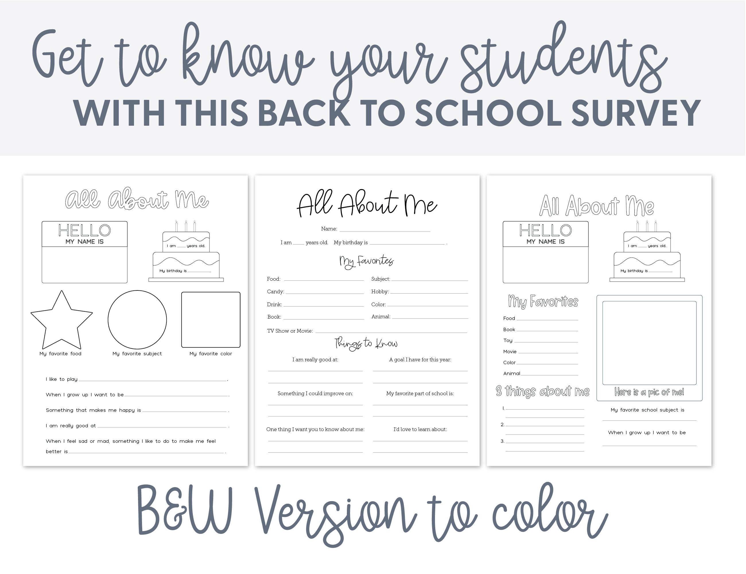 Back to School Student Survey All About Me Printable - Etsy
