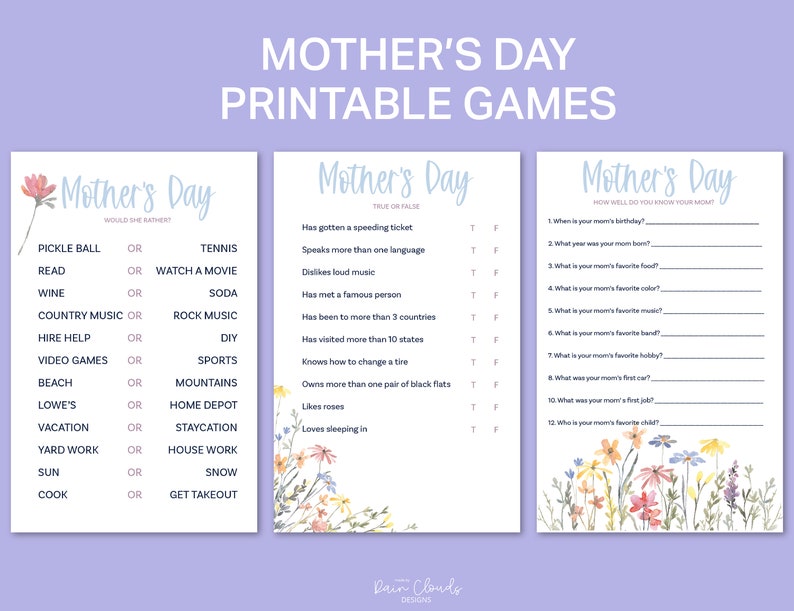 Mother's Day Printable Game Who Knows Mom Best Would You Rather True or ...