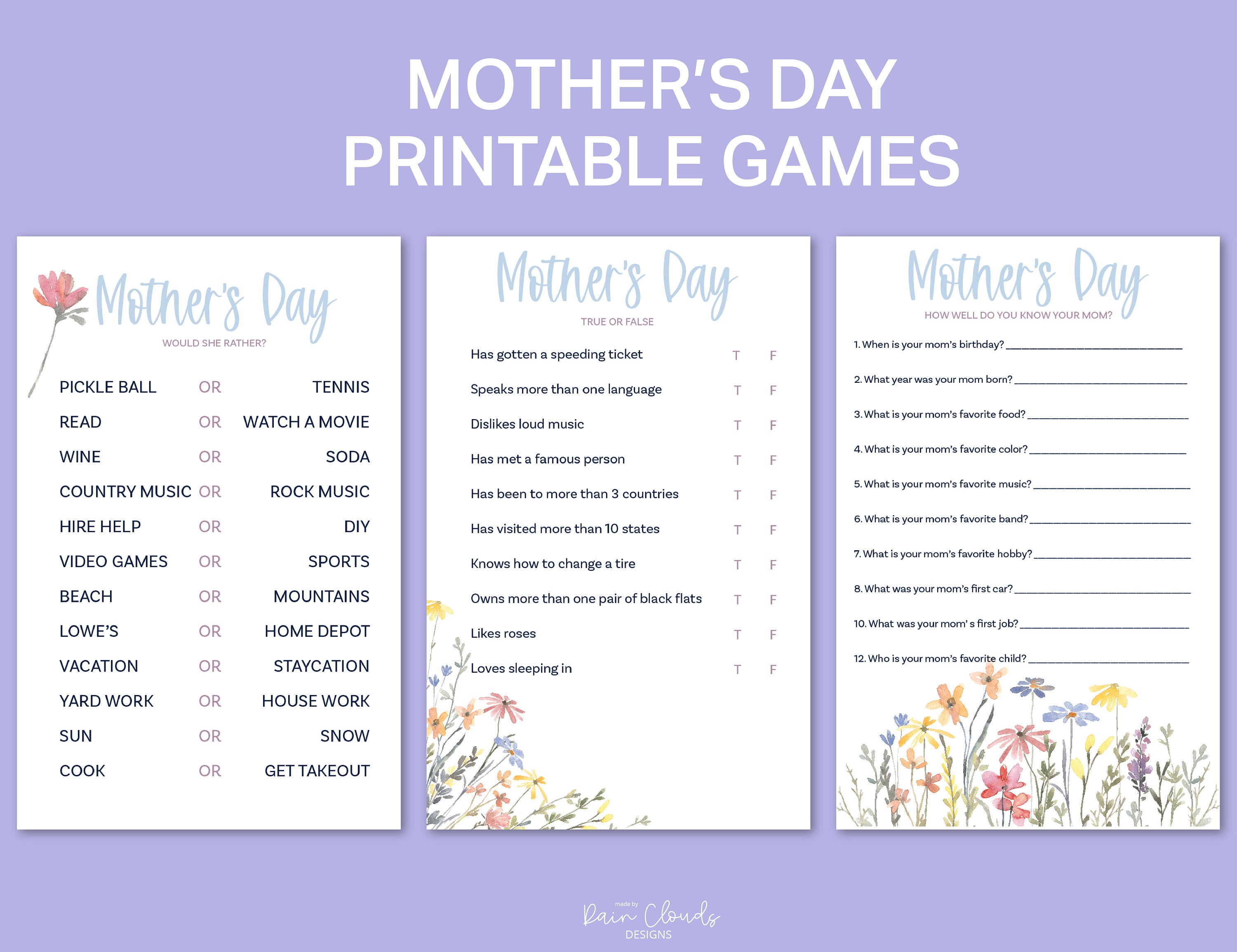 Mother's Day Printable Game Who Knows Mom Best Would You Rather True or ...