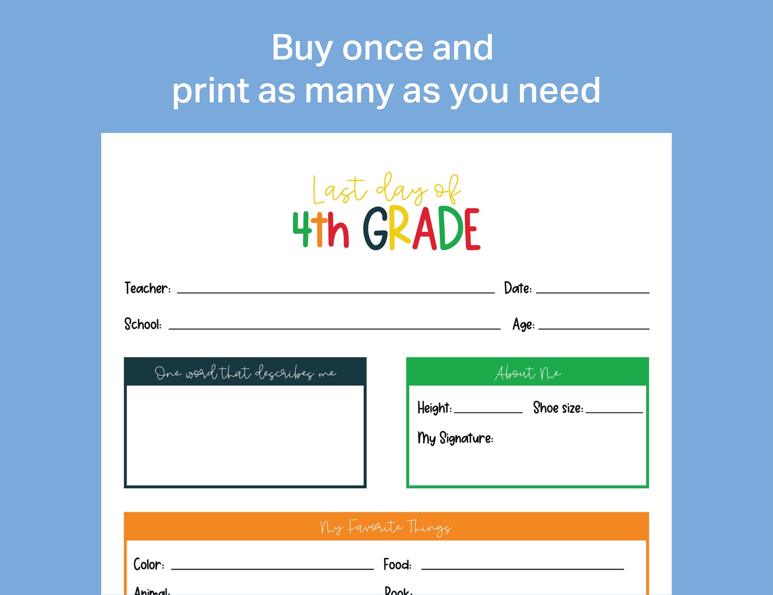 All About Me Back to School Interview Printable | First Day/last Day ...